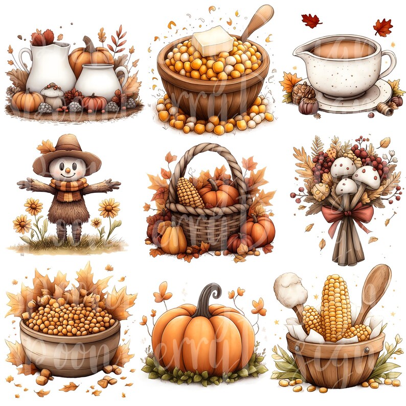 Thanksgiving Clipart, Set of 40 PNG Bundle, 300 DPI Clip Art ...