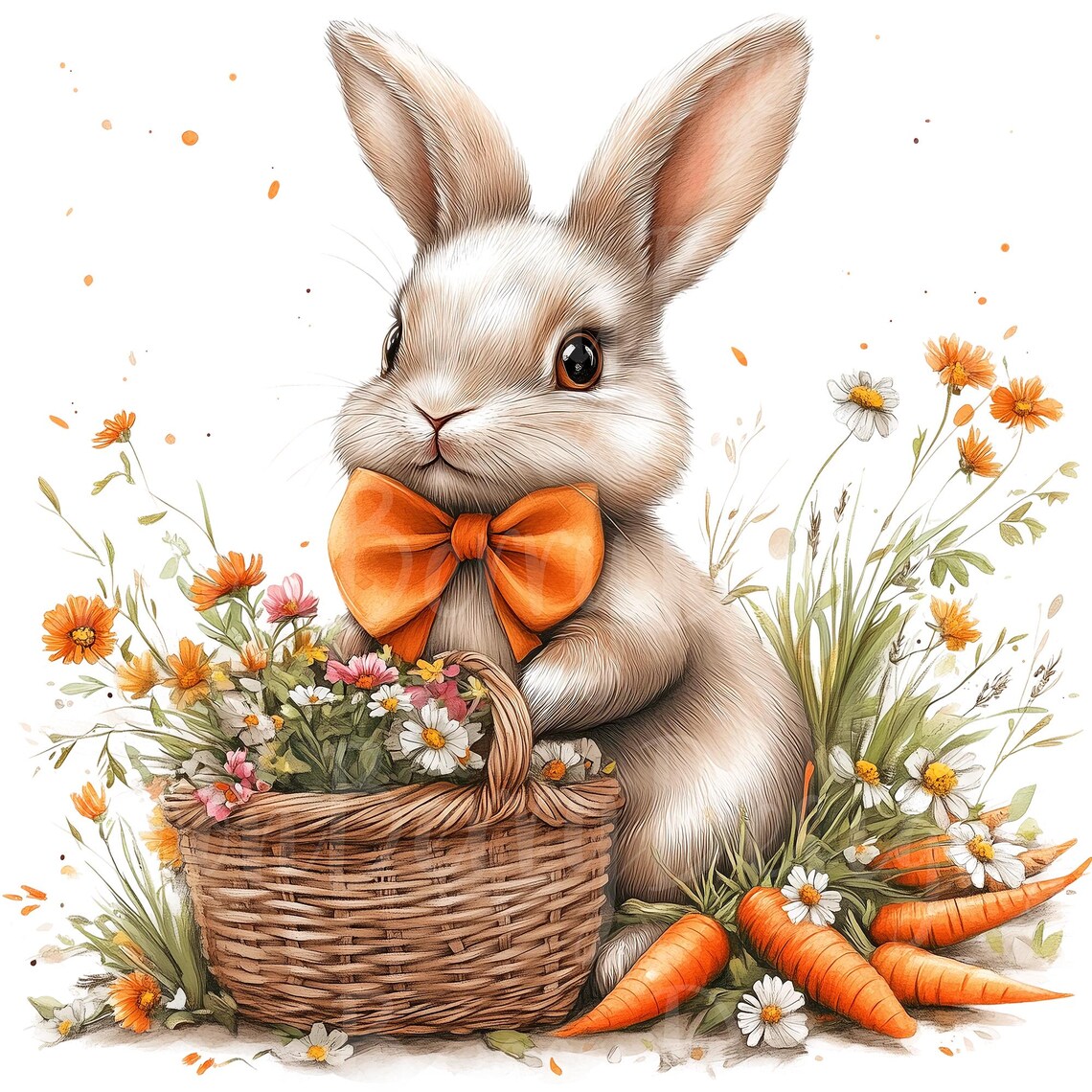 Easter Bunny Basket Clipart, Set of 25 PNG Bundle, 300 DPI Clip Art ...