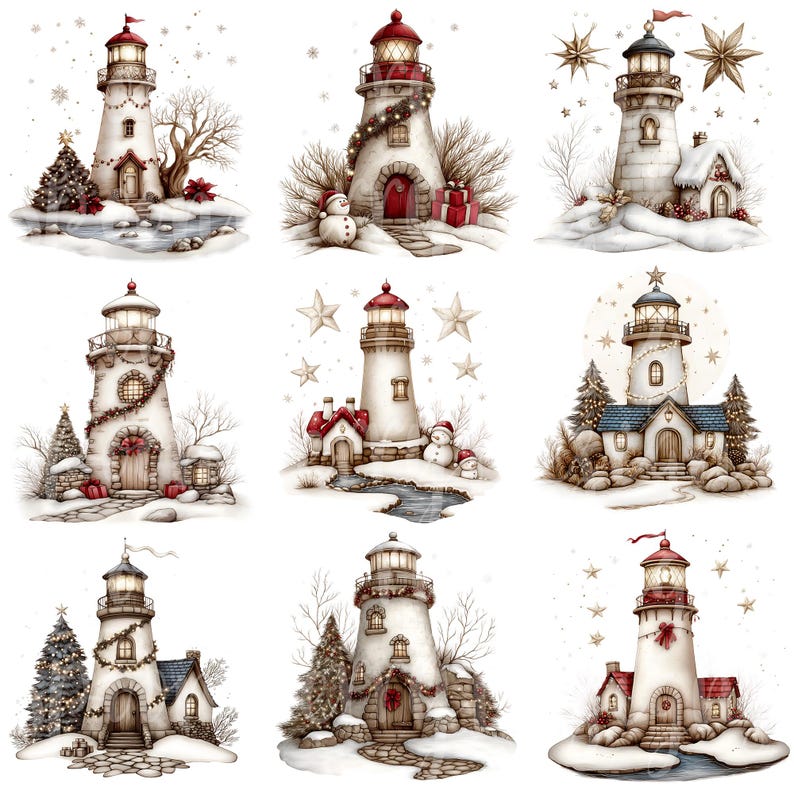 Christmas Lighthouse Clipart, Set of 35 PNG Bundle, 300 DPI Clip Art ...
