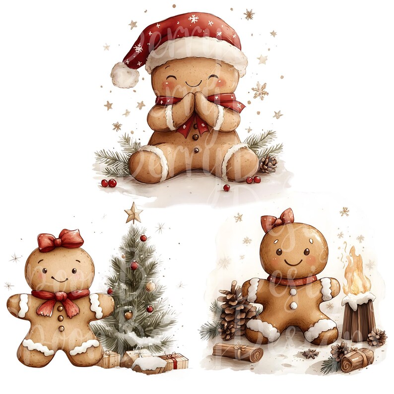 Gingerbread Man Clipart, Set of 20 PNG Bundle, 300 DPI Clip Art, Winter ...