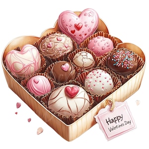 Box of Chocolates Clipart, Set of 10 PNG Bundle, 300 DPI Clip Art, Pink ...