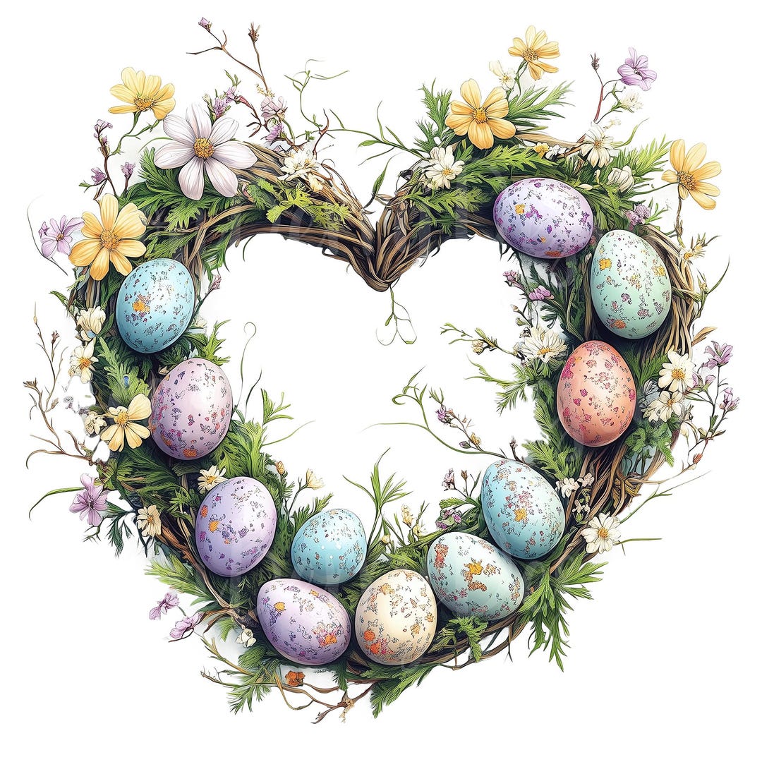 Easter Wreath Clipart, Set of 10 PNG Bundle, 300 DPI Clip Art, Heart ...