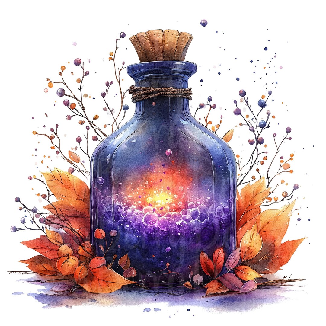 Halloween Potion Bottle Clipart, Set of 16 PNG Bundle, Transparent ...