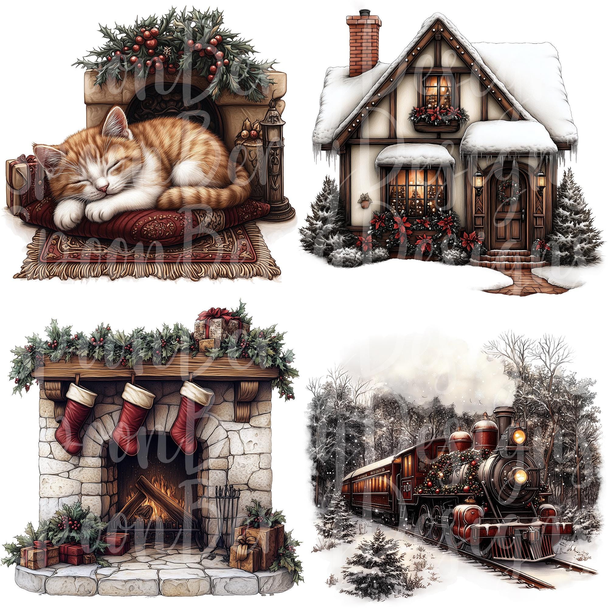 Cozy Christmas Clipart, Set of 20 PNG Bundle, 300 DPI Clip Art, Winter ...