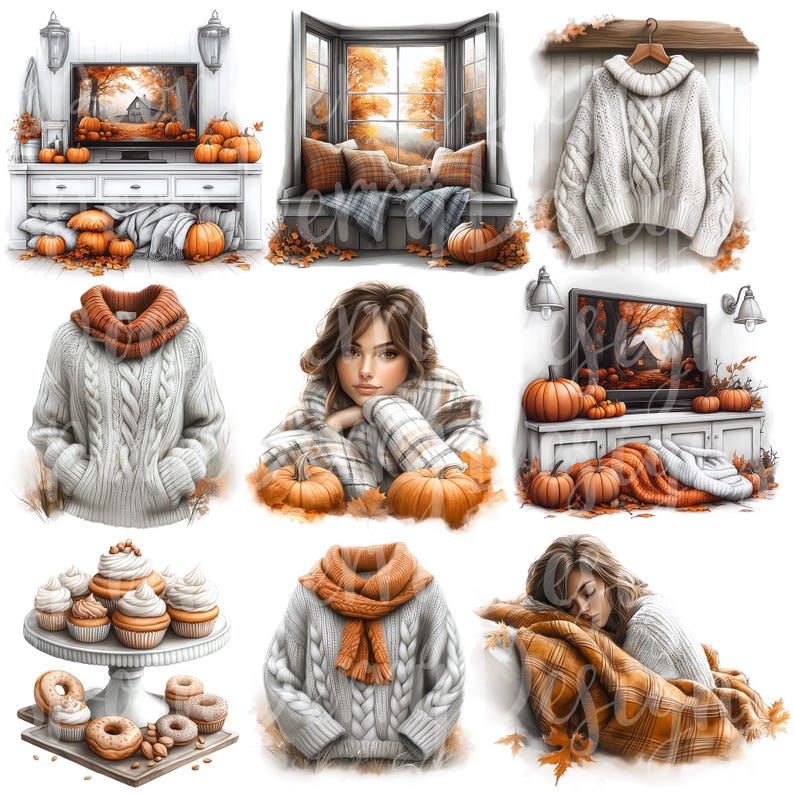 Cozy Fall Day at Home Clipart, Set of 43 PNG Bundle, 300 DPI Clip Art ...