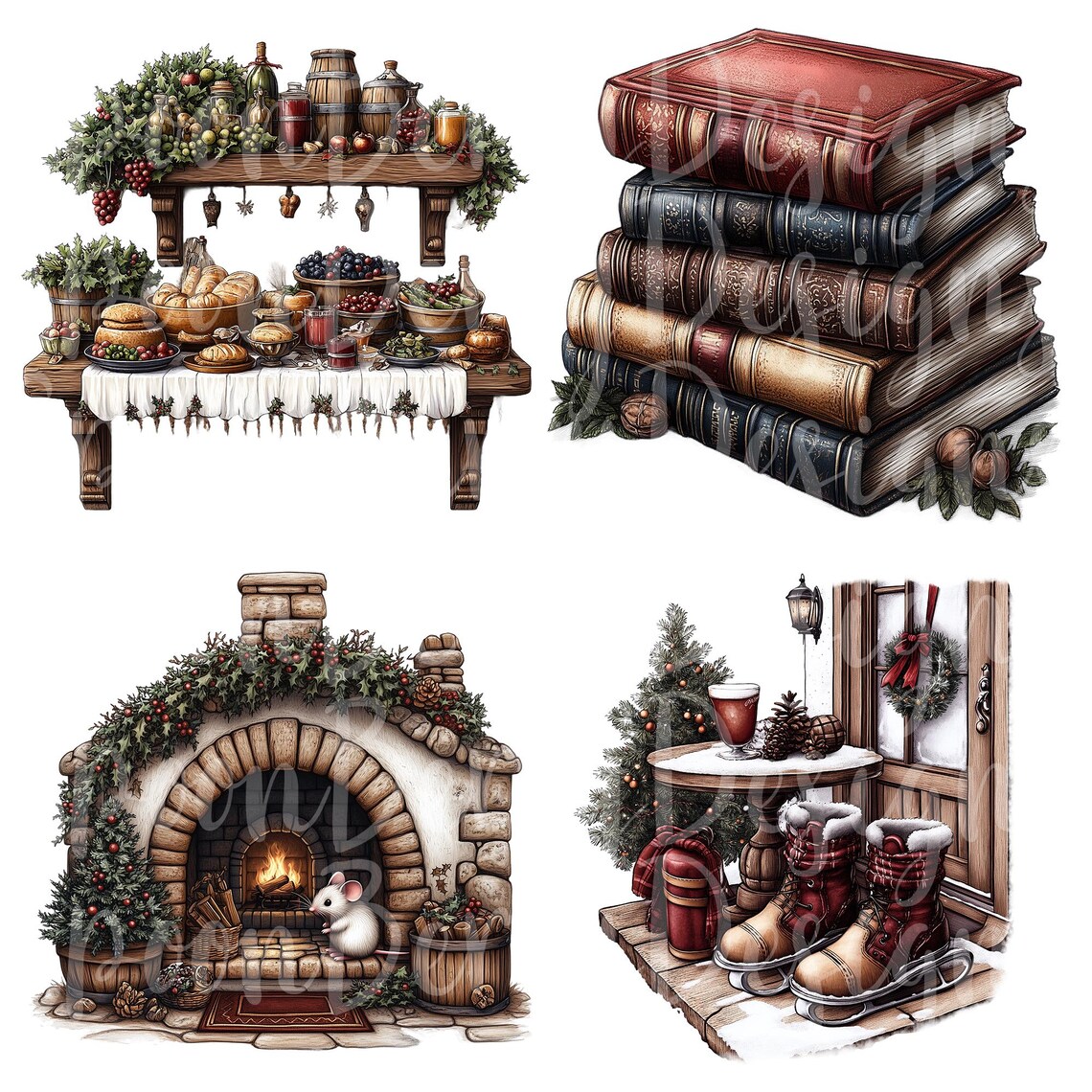 Cozy Christmas Clipart, Set of 20 PNG Bundle, 300 DPI Clip Art, Winter ...