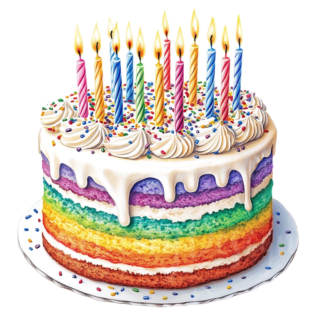 Rainbow Cake Clipart, Set of 16 PNG Bundle, 300 DPI Clip Art, Colorful ...