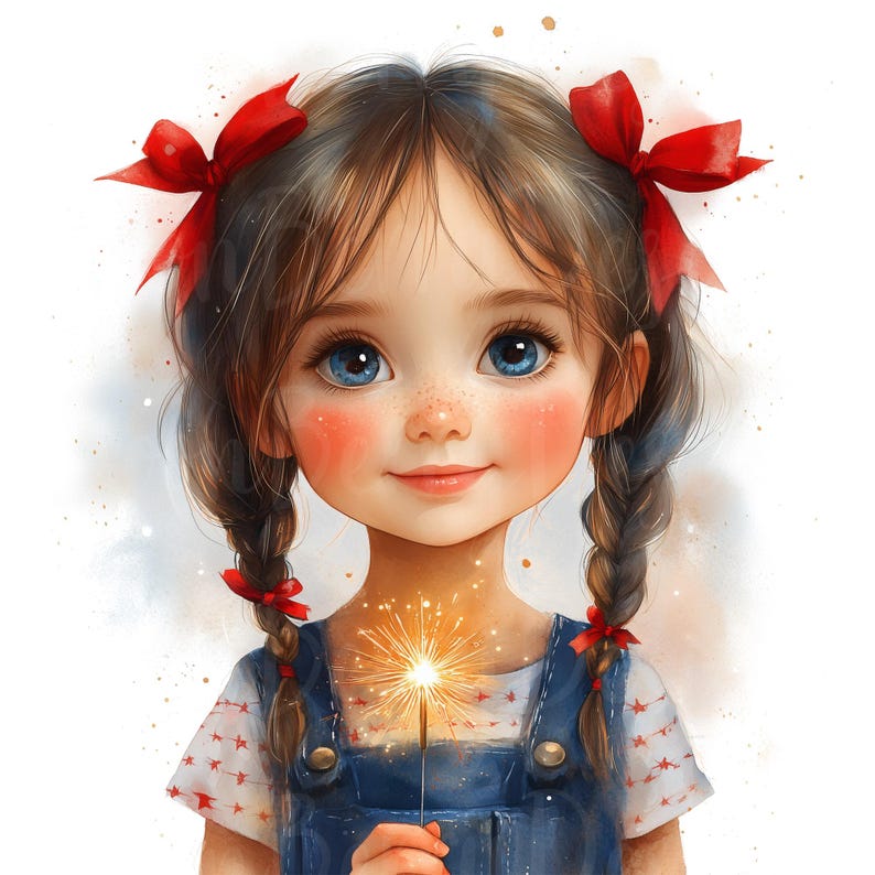 Patriotic Kids Clip Art, Set of 10 PNG Watercolor Clipart Bundle ...