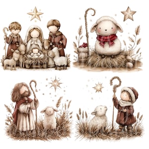 Nativity Clipart, Set of 24 PNG Bundle, 300 DPI Clip Art, Watercolor ...