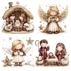 Nativity Clipart, Set of 24 PNG Bundle, 300 DPI Clip Art, Watercolor ...