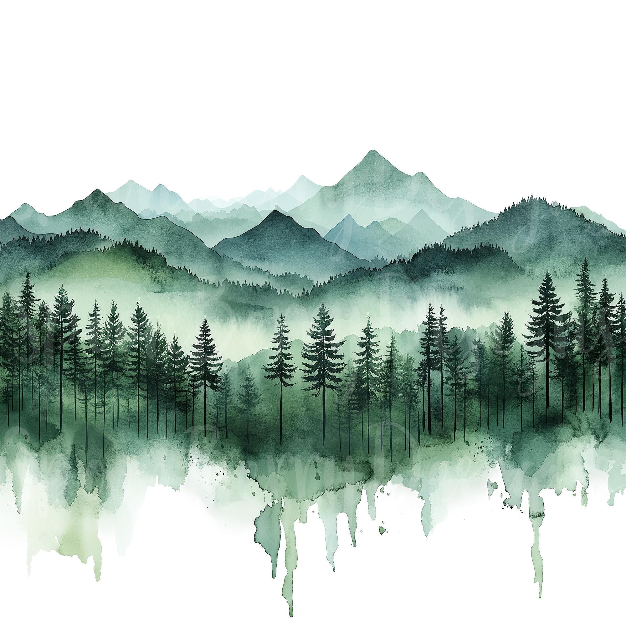 Mountain Forest Clipart, Set of 19 PNG Bundle, 300 DPI Clip Art, Pine ...