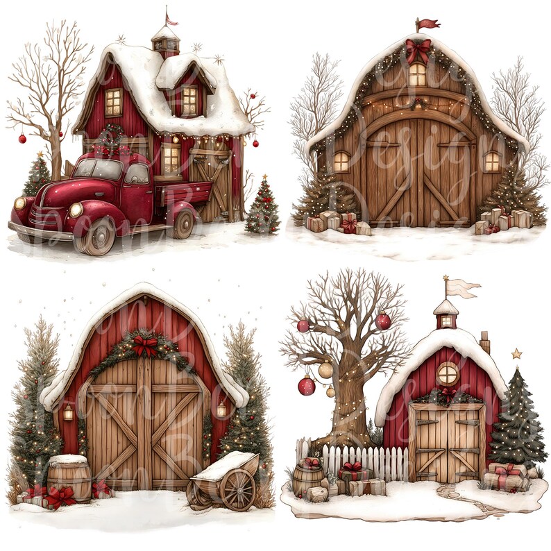 Christmas Red Barn Clipart, Set of 20 PNG Bundle, 300 DPI Clip Art ...