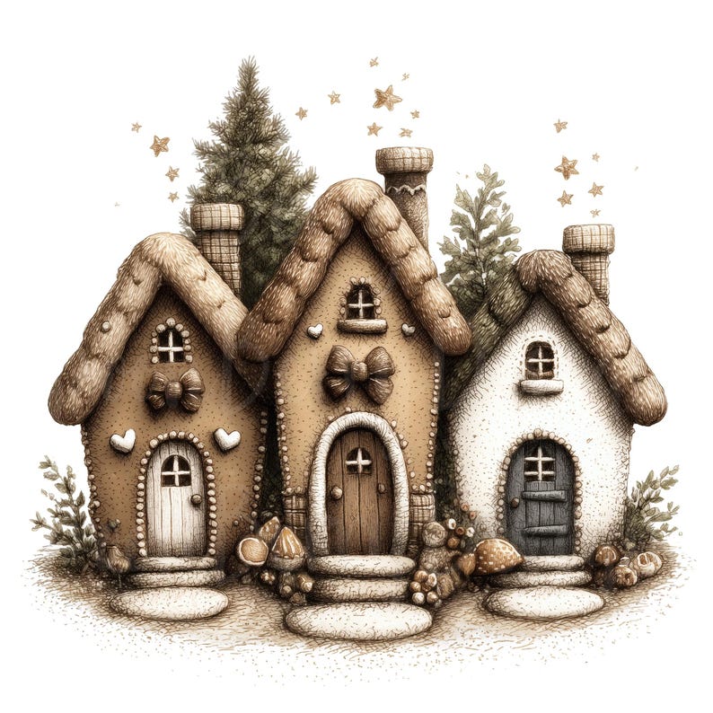 Gingerbread House Clipart, Set of 12 PNG Watercolor Clip Art Bundle ...