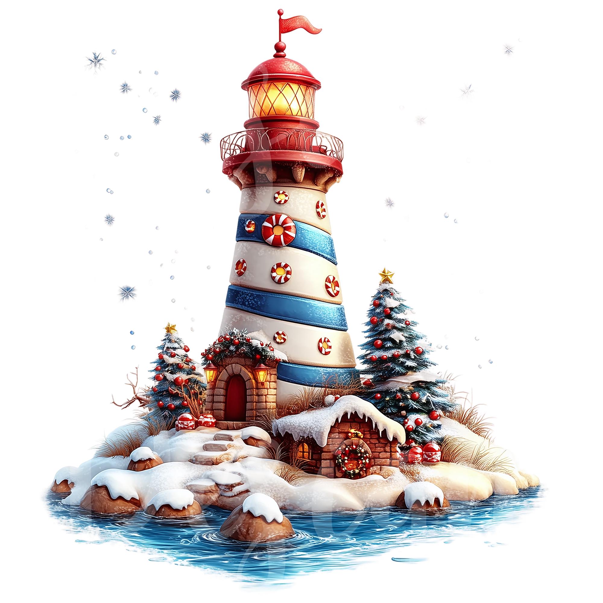 Christmas Lighthouse Clipart, Set of 12 PNG Bundle, 300 DPI Clip Art ...