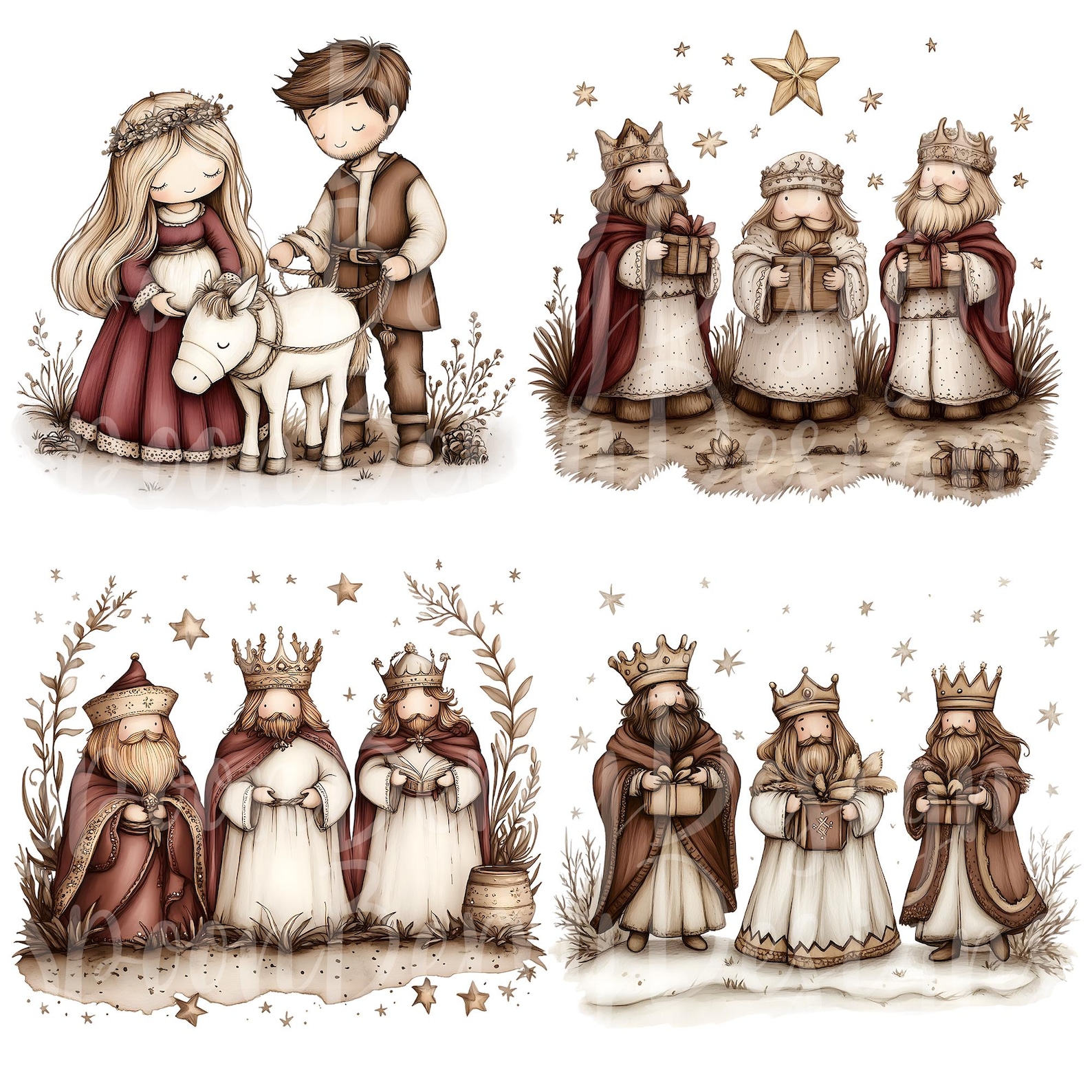 Nativity Clipart, Set of 24 PNG Bundle, 300 DPI Clip Art, Watercolor ...