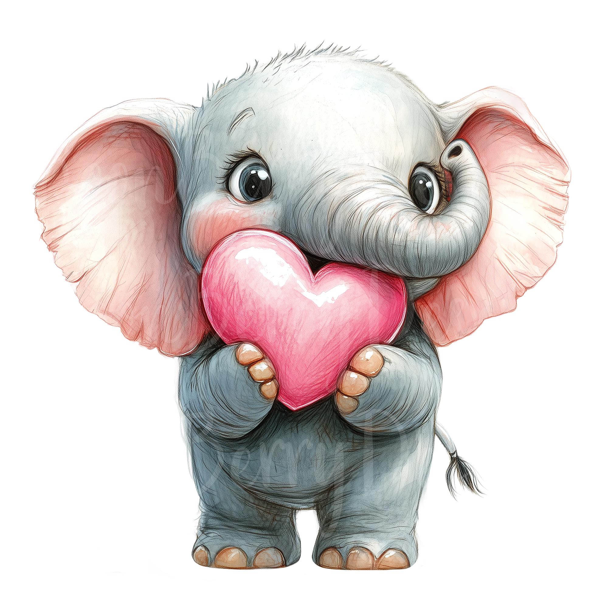 Valentines Elephant Clipart, Set of 12 PNG Bundle, 300 DPI Clip Art ...