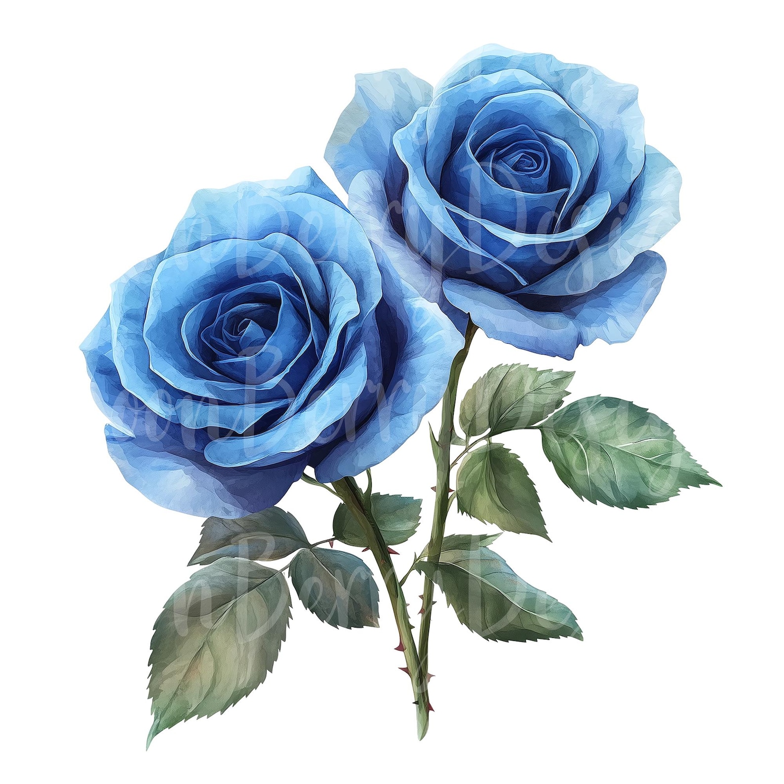 Blue Rose Clipart, Set of 12 PNG Bundle, 300 DPI Clip Art, Wedding ...