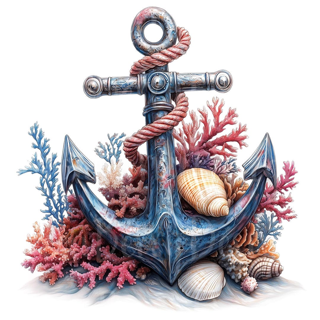 Nautical Anchor Clipart, Set of 10 PNG Bundle, Watercolor Ocean Bottom ...