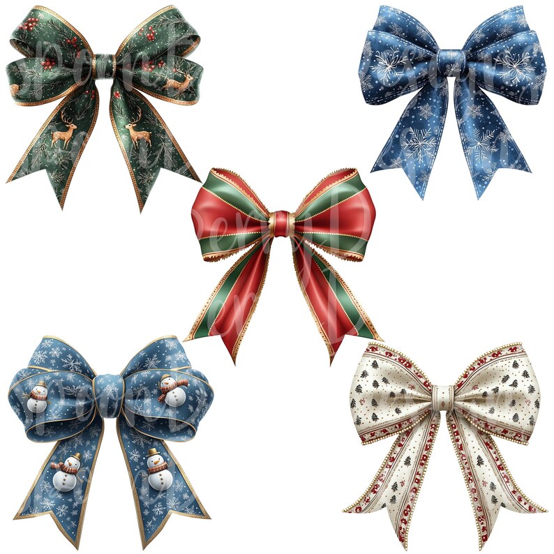 Christmas Bows Clipart, Set of 25 PNG Bundle, 300 DPI Clip Art, Winter ...