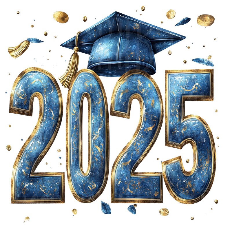 Graduation 2025 Clipart, Set of 12 PNG Bundle, 300 DPI Watercolor Clip ...