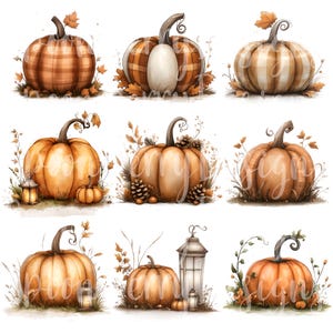 Pumpkin Clip Art, Set of 50 PNG Bundle, 300 DPI Clipart, Fall Harvest ...