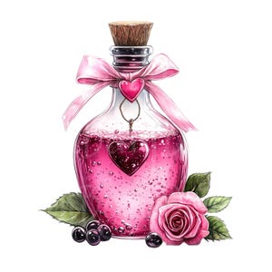 Love Potion Bottle Clipart, Set of 16 PNG Bundle, Watercolor Clip Art ...