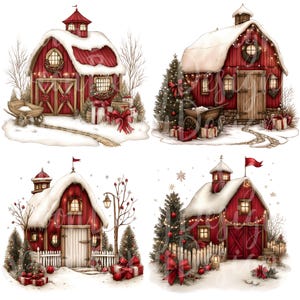 Christmas Red Barn Clipart, Set of 20 PNG Bundle, 300 DPI Clip Art ...