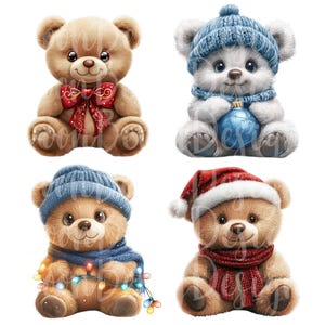 Christmas Teddy Bear Clipart, Set of 16 PNG Bundle, 300 DPI Clip Art ...
