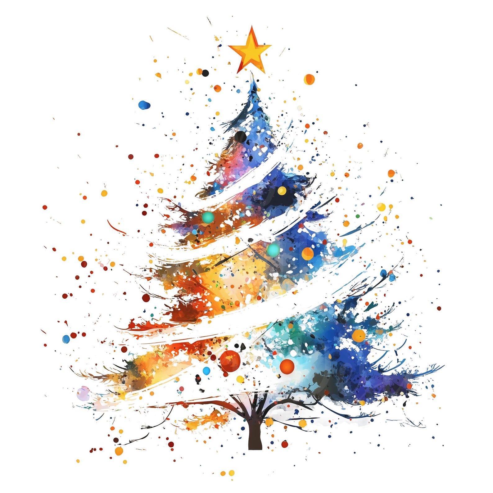Colorful Christmas Tree Clipart, Set of 11 PNG Watercolor Clip Art ...