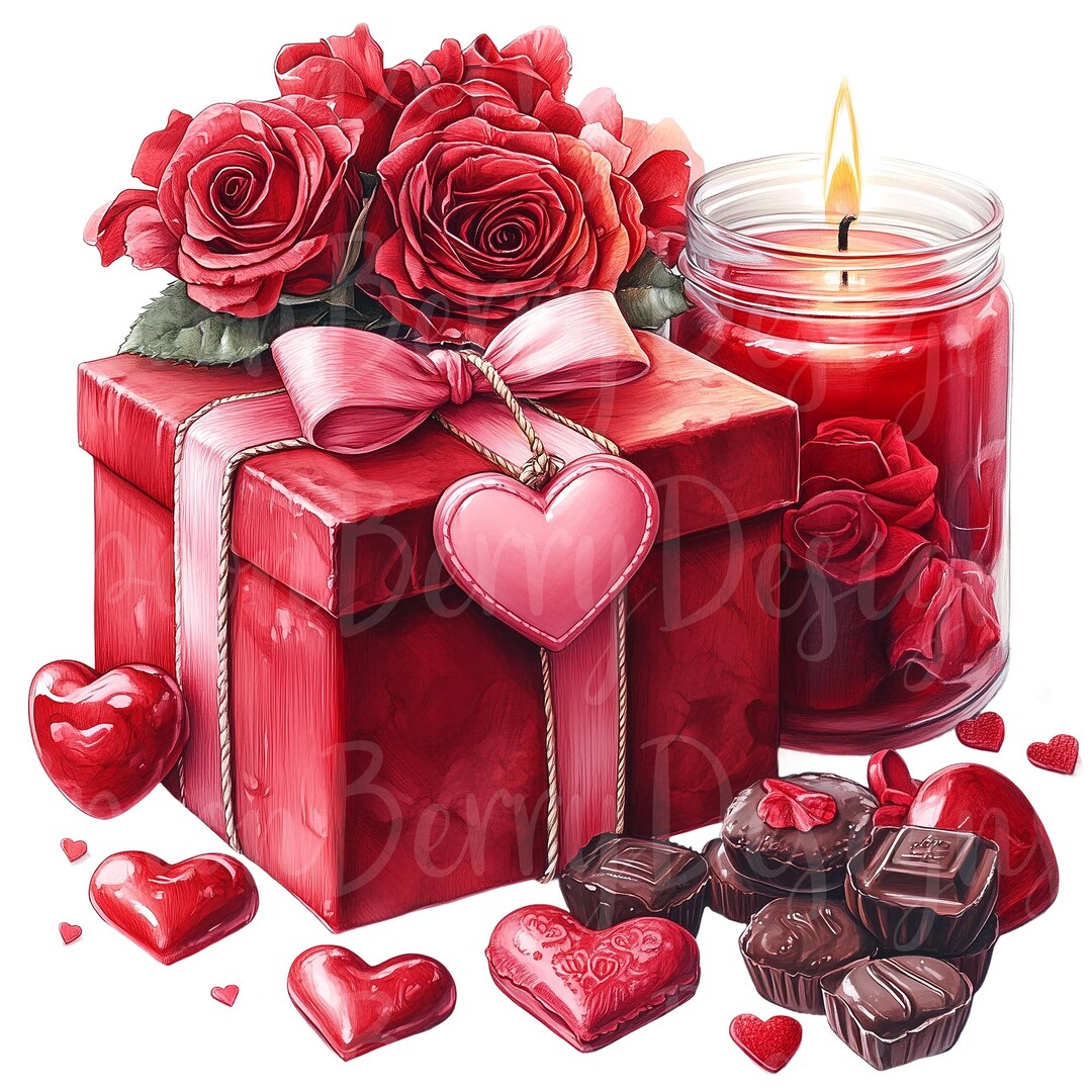 Valentines Gift Box Clipart, Set of 10 PNG Bundle, Watercolor Clip Art ...