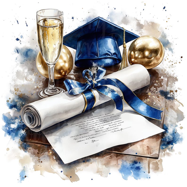 Graduation Clip Art, Set of 10 PNG Bundle, 300 DPI Watercolor Clipart ...