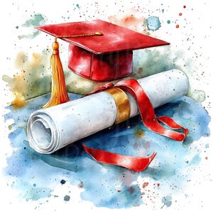 Graduation Clipart, Set of 11 PNG Bundle, 300 DPI Watercolor Clip Art ...