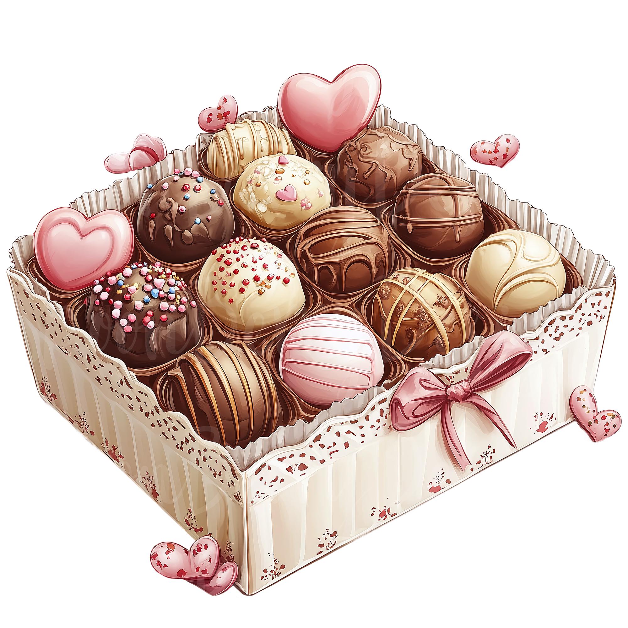 Box of Chocolates Clipart, Set of 10 PNG Bundle, 300 DPI Clip Art, Pink ...