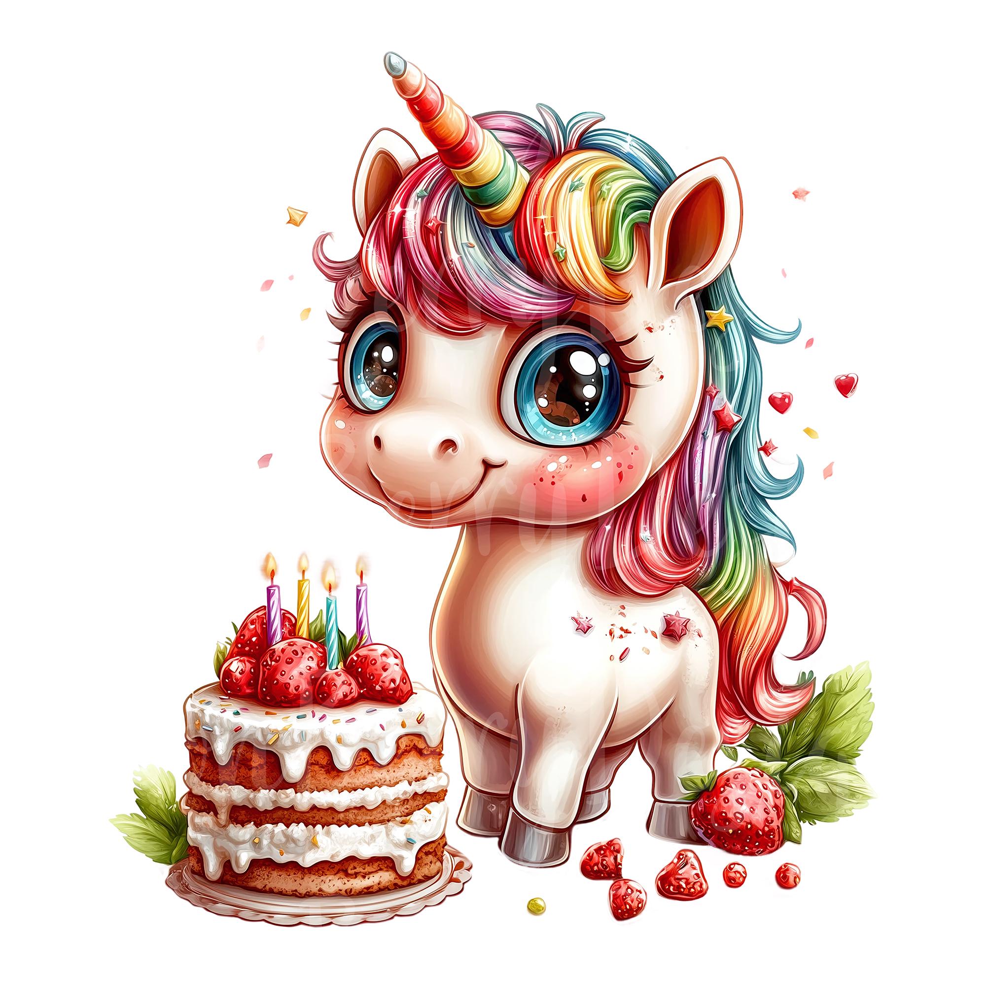 Birthday Unicorn Clipart, Set of 12 PNG Bundle, 300 DPI Clip Art ...