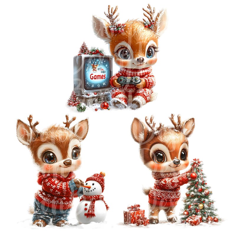 Reindeer Clipart, Set of 15 PNG Bundle, 300 DPI Clip Art, Winter ...