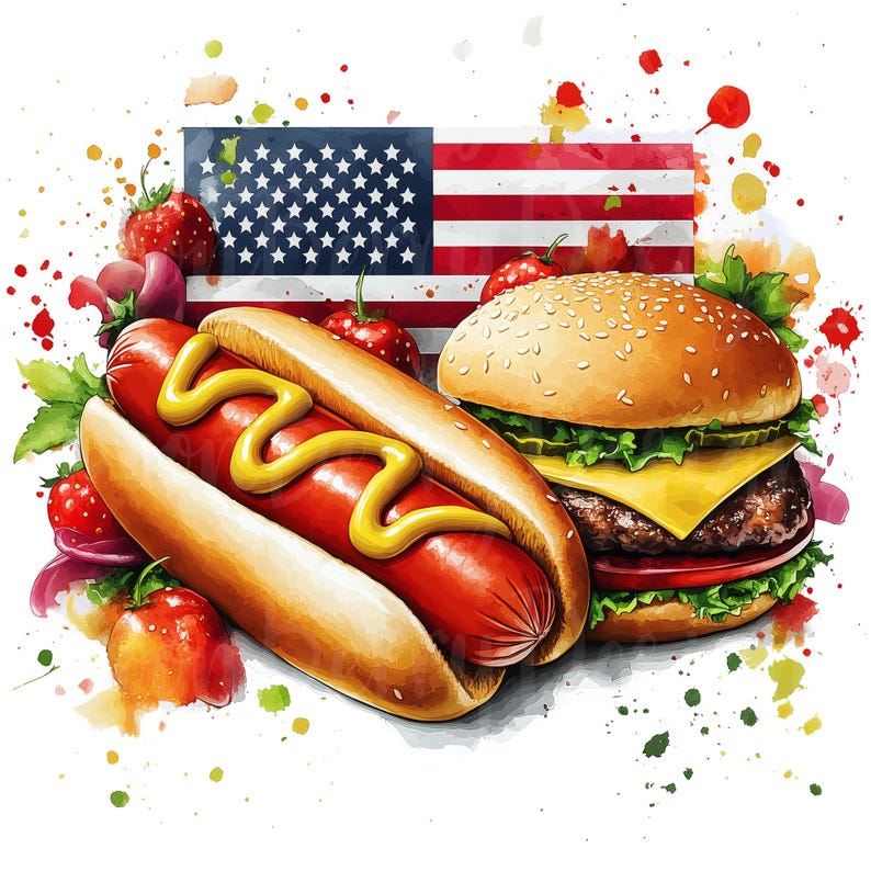 Fourth of July BBQ Clip Art, Set of 17 PNG Bundle, 4th of July Cookout ...