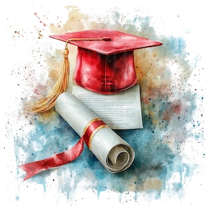 Graduation Clipart, Set of 11 PNG Bundle, 300 DPI Watercolor Clip Art ...