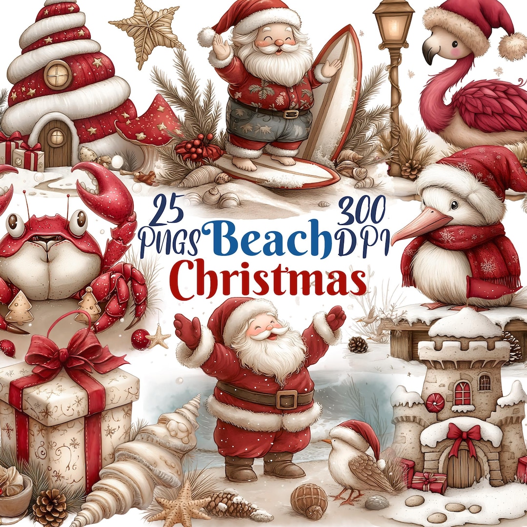 Beach Christmas Clipart, Set of 25 PNG Bundle 300 DPI Clip Art ...
