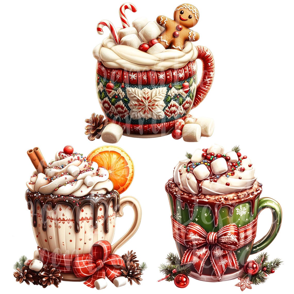 Christmas Cocoa Clipart, Set of 15 PNG Bundle, 300 DPI Clip Art, Winter ...