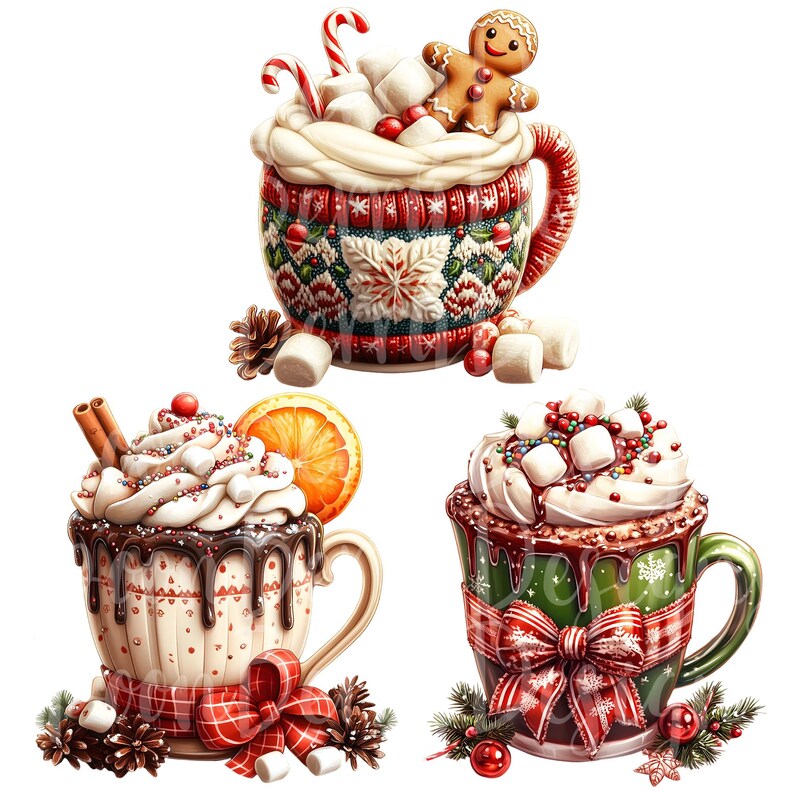 Christmas Cocoa Clipart, Set of 15 PNG Bundle, 300 DPI Clip Art, Winter ...