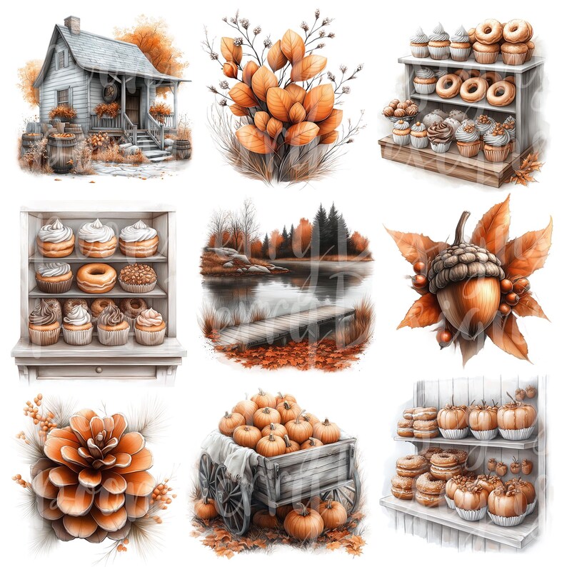 A Day at the Pumpkin Farm Clipart, Set of 43 PNG Bundle, 300 DPI Clip ...
