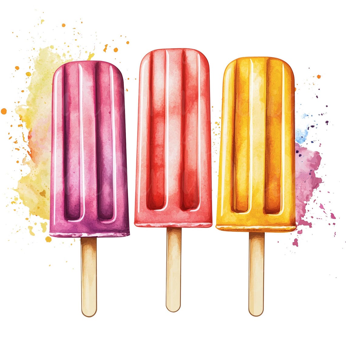 Popsicles Clipart, Watercolor Summer Fruit Ice Pops, 12 PNG Bundle Clip ...