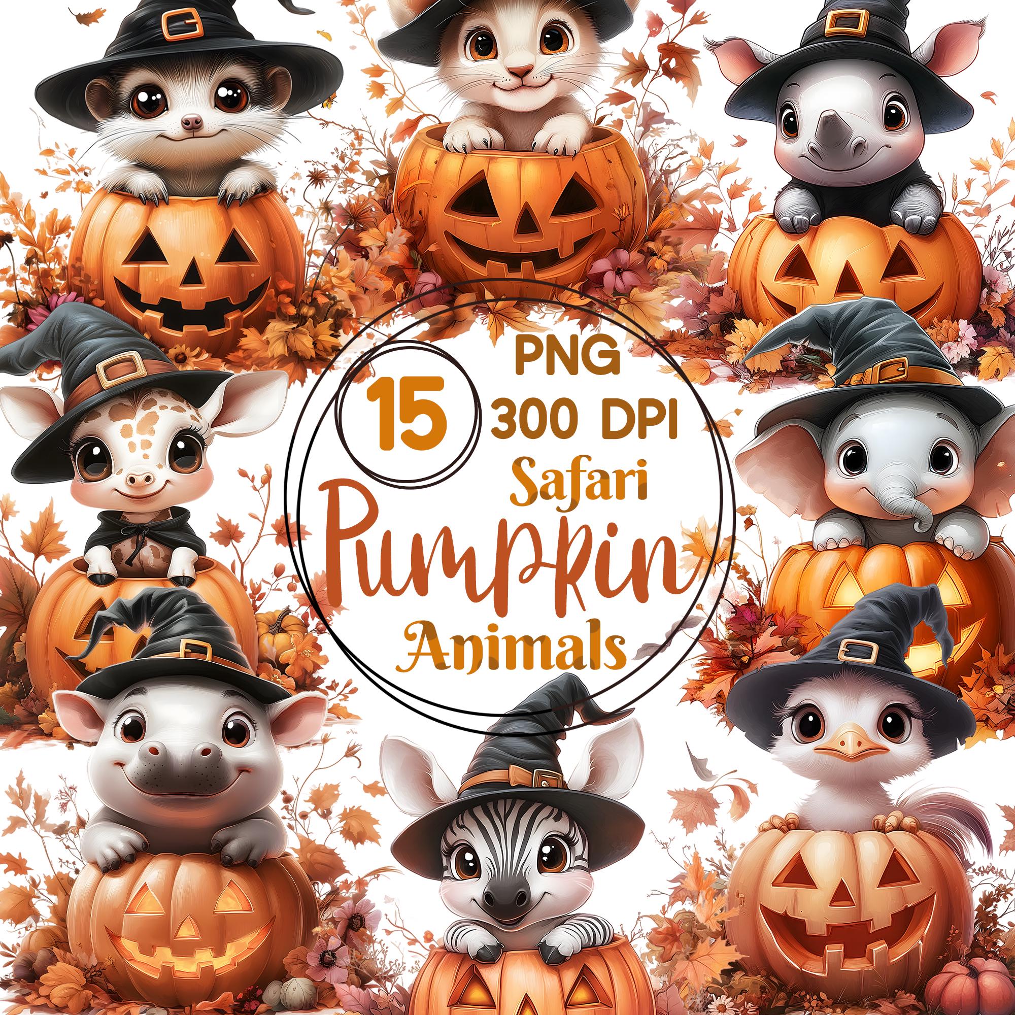 Safari Pumpkin Animals Clip Art, Set of 15 PNG Bundle, 300 DPI Clipart ...