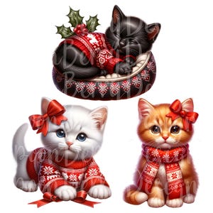 Christmas Kittens Clipart, Set of 15 PNG Bundle, 300 DPI Clip Art ...
