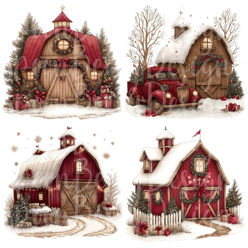 Christmas Red Barn Clipart, Set of 20 PNG Bundle, 300 DPI Clip Art ...