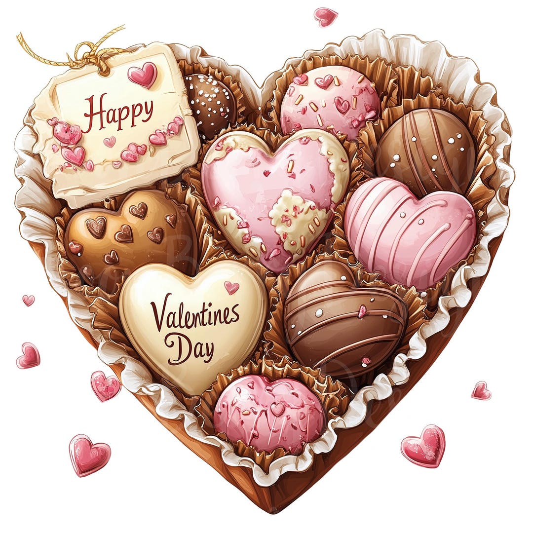 Box of Chocolates Clipart, Set of 10 PNG Bundle, 300 DPI Clip Art, Pink ...