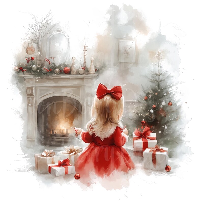 Christmas Morning Clipart, Set of 16 PNG Watercolor Clip Art Bundle ...