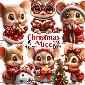 Christmas Mice Clipart, Set of 15 PNG Bundle, 300 DPI Clip Art ...
