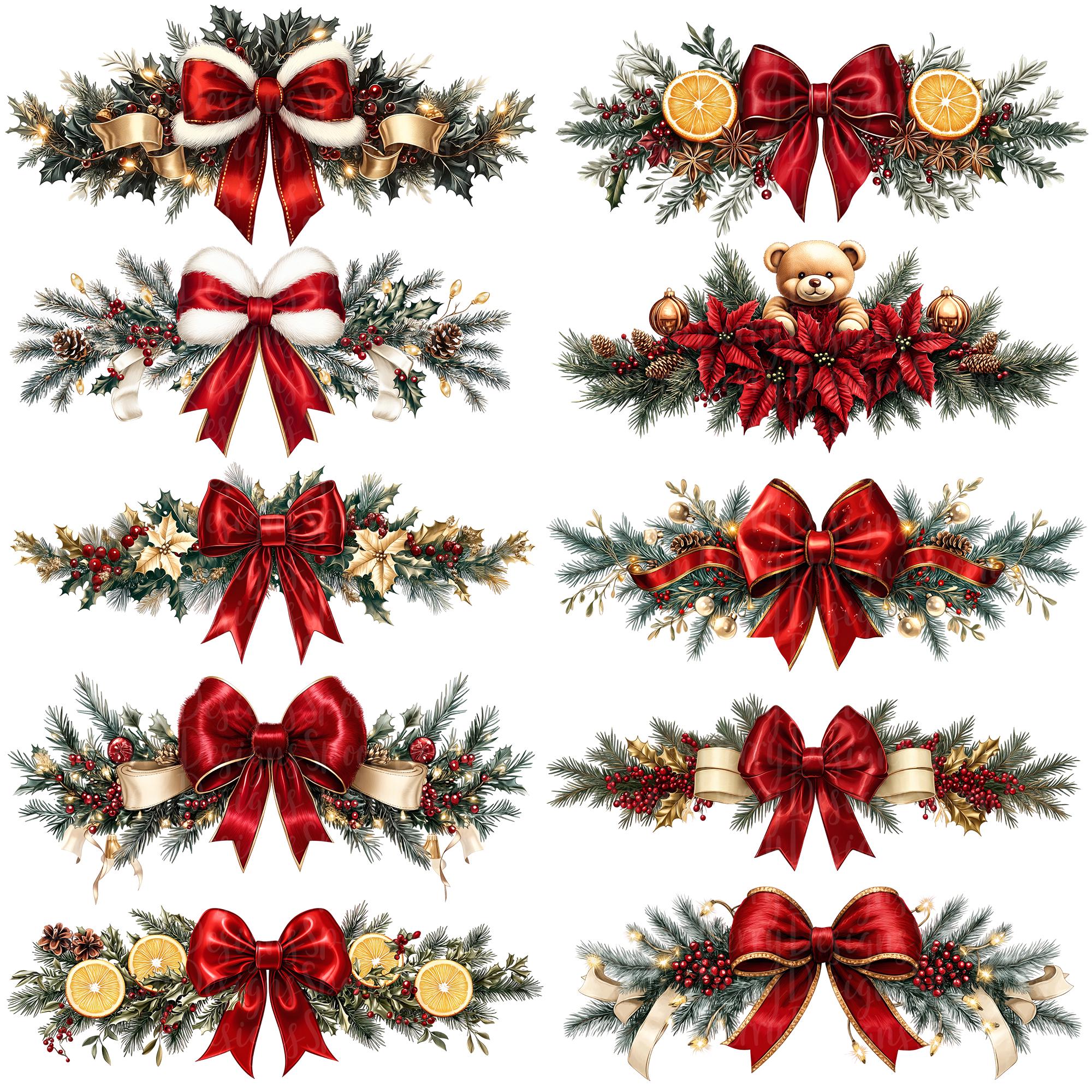 Christmas Garland Borders Clipart, Set of 70 PNG Festive Transparent ...