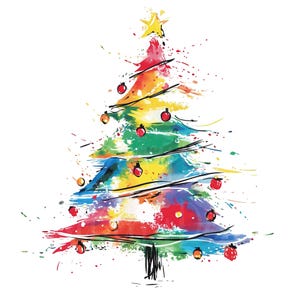 Colorful Christmas Tree Clipart, Set of 11 PNG Watercolor Clip Art ...